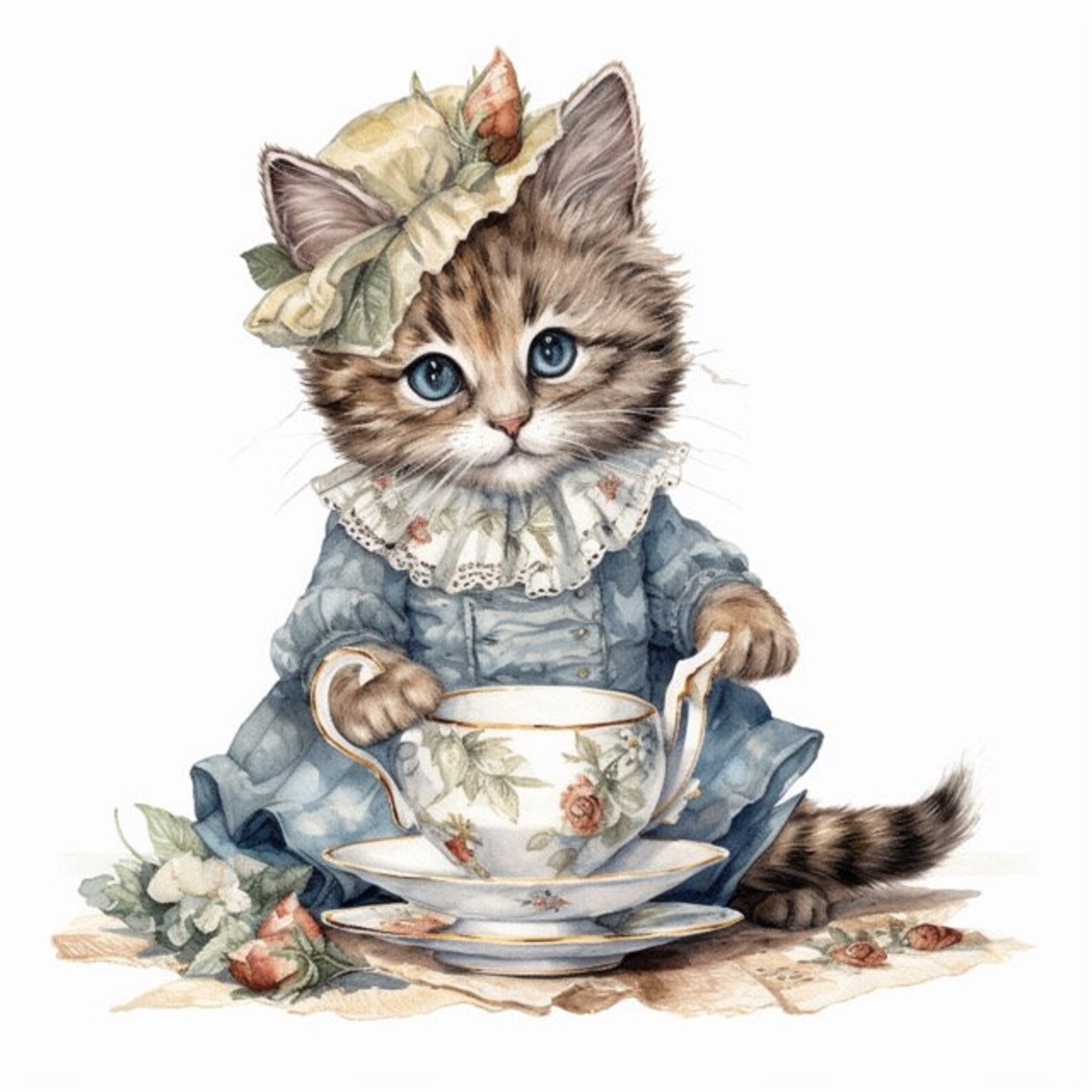 Kitten Tea Time Clipart Clip Art 8 PNG Format Instant Download - Etsy