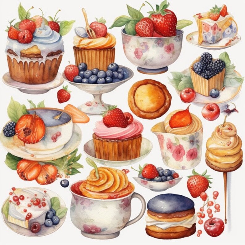 Desserts Clipart Food 8 High Quality JPG Watercolor Digital Download ...