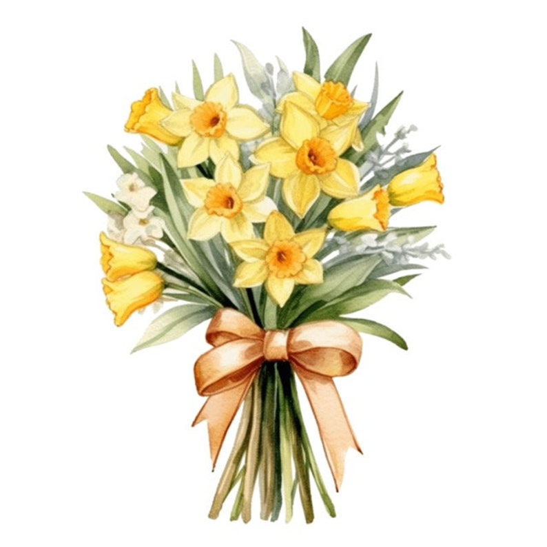 Daffodils Bouquet Floral Flowers Watercolor Clip Art 4 High Quality PNG ...