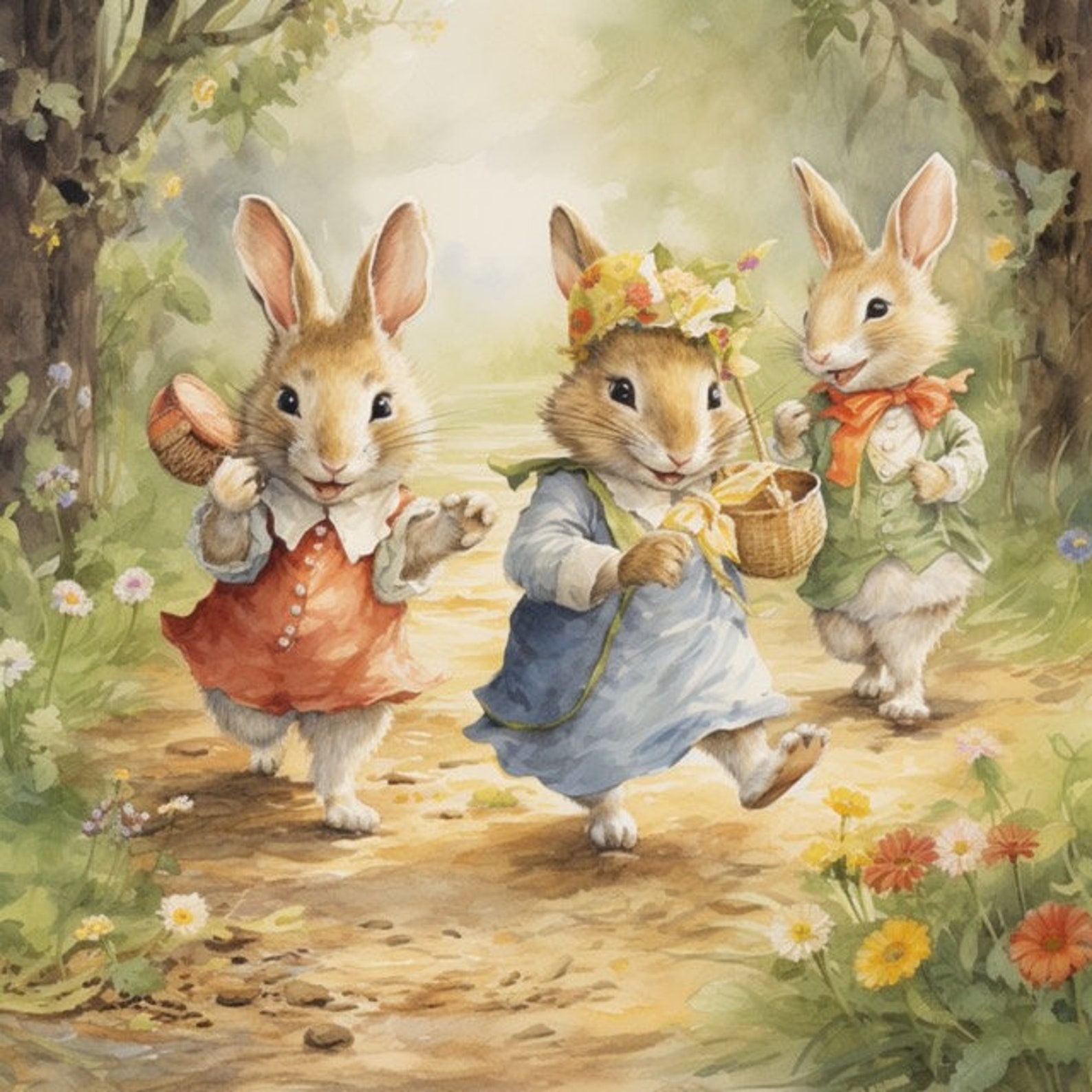 Bunny Rabbit Dance Time Watercolor Clip Art Sublimation - Etsy