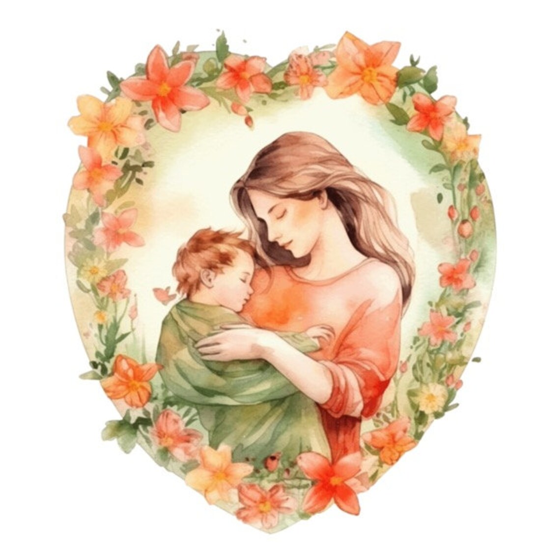 Mother's Day Heart Floral Flowers Watercolor Clip Art 4 High Quality ...