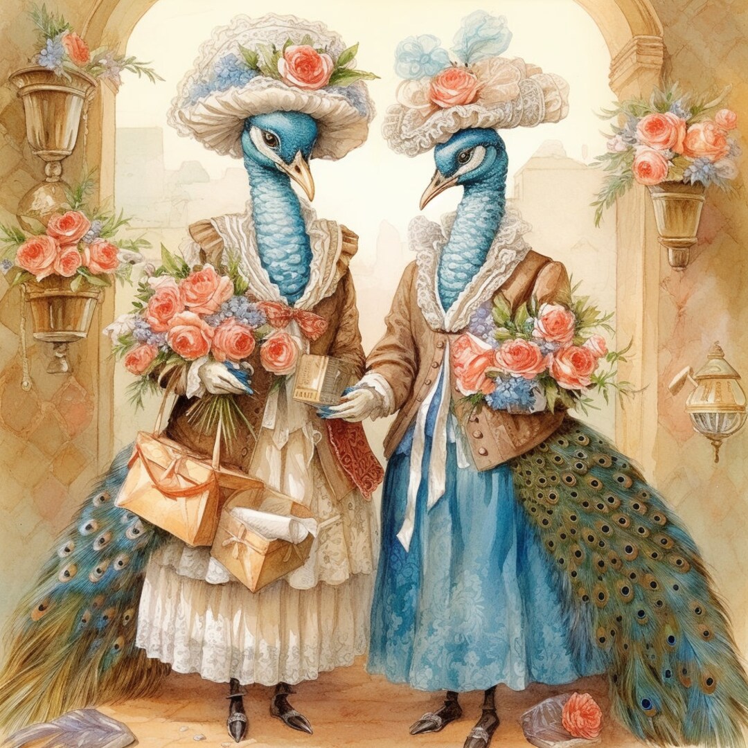 Valentines Day Peacocks Clip Art Sublimation Graphics 4 JPG Files Mix ...