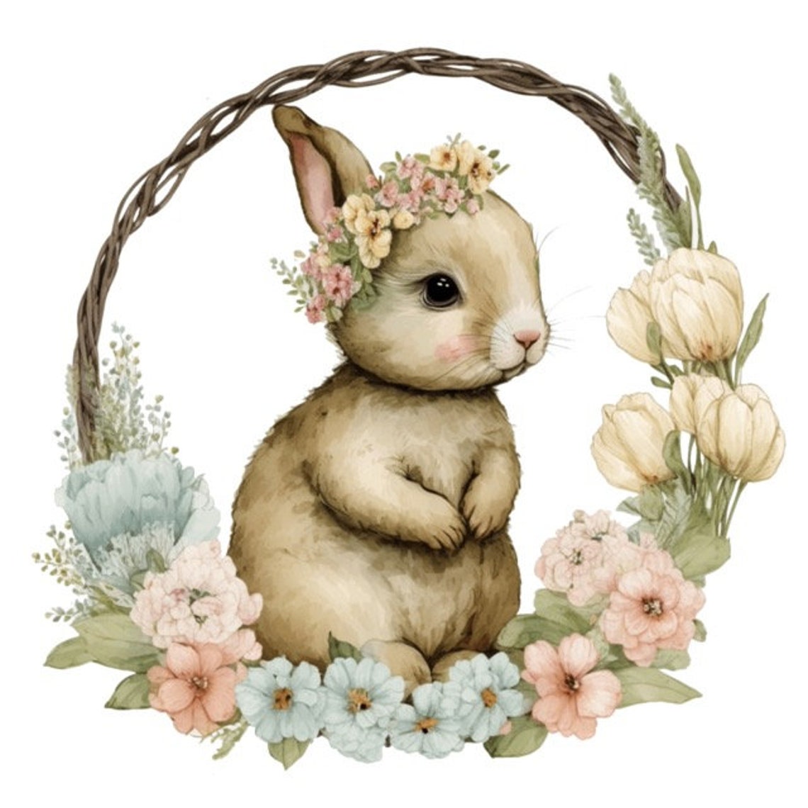 Vintage Bunny Rabbit Flowers Clip Art Sublimation Graphics - Etsy