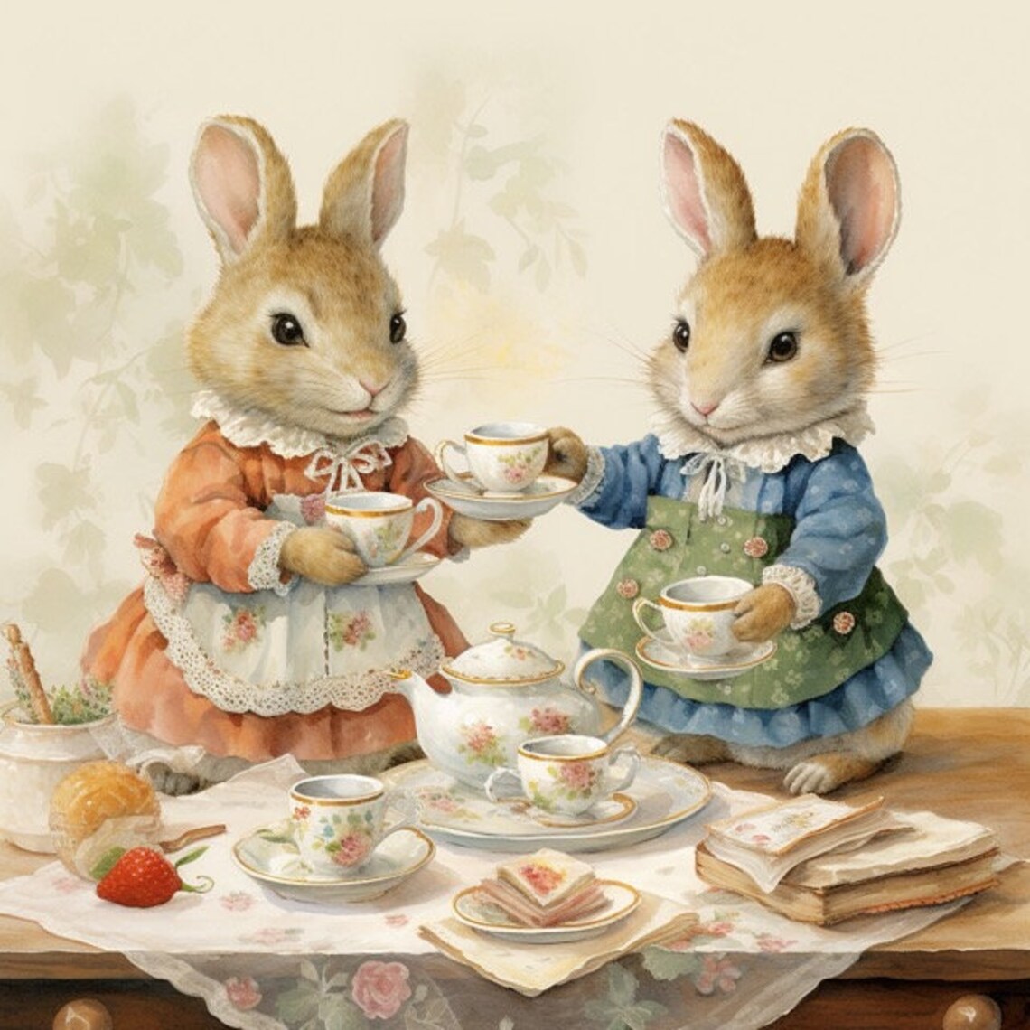 Bunny Rabbit Tea Time Watercolor Clip Art Sublimation Graphics - Etsy