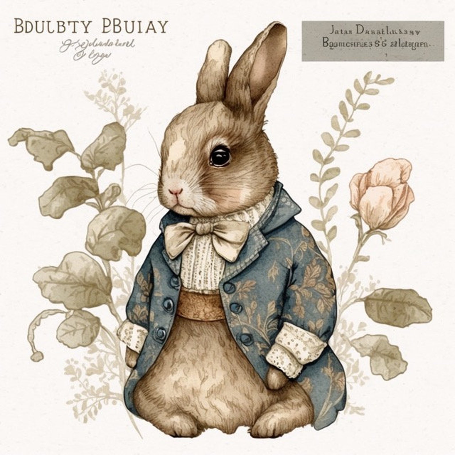 Bunny Rabbit in Vintage Clothes Clipart 8 High Quality JPG Watercolor ...
