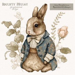 Bunny Rabbit in Vintage Clothes Clipart 8 High Quality JPG Watercolor ...