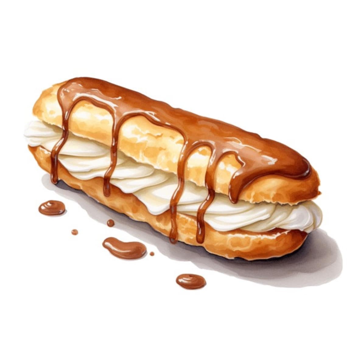 French Chocolate Eclair Watercolor Clip Art 4 High Quality PNG ...