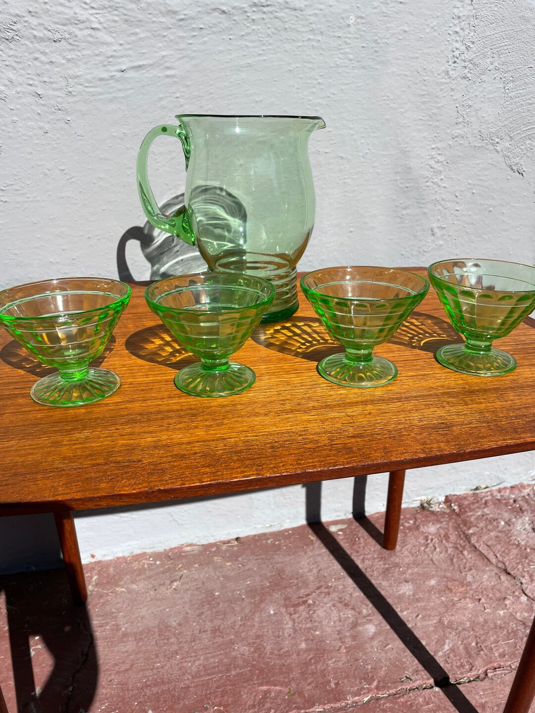 Block Optic Sherbet Depression Glass & Pitcher Set - Etsy