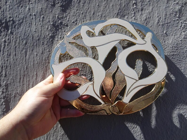Vintage Brass Trivet With White Enamel Inlay, Art Nouveau Calla Lily ...