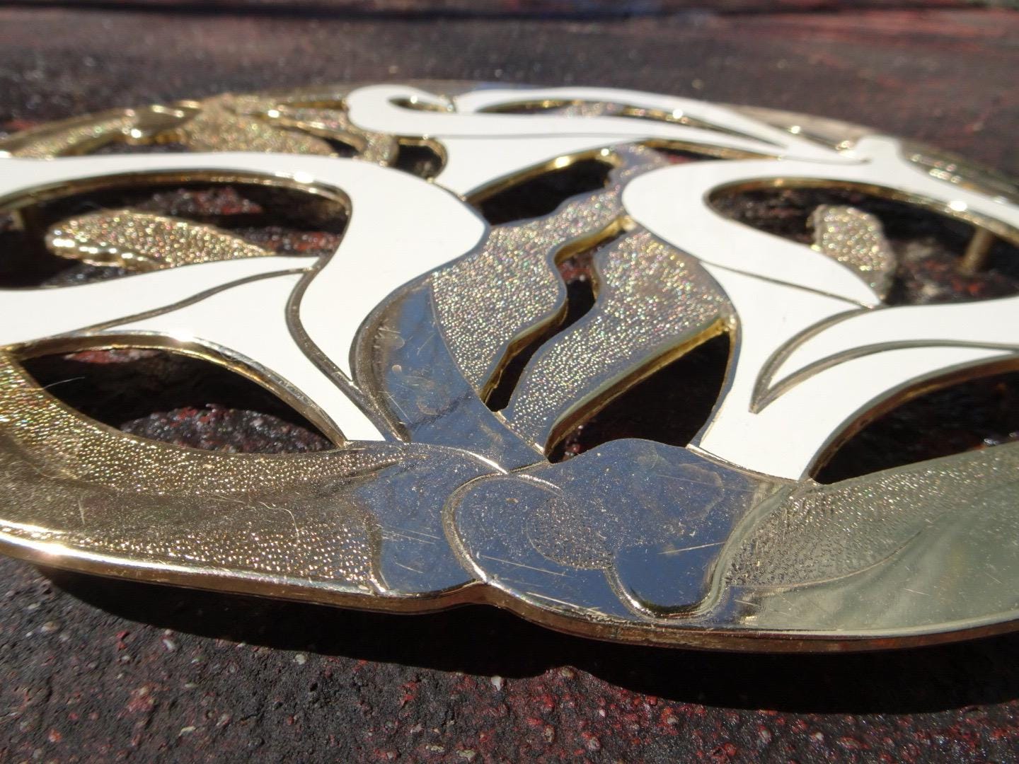 Vintage Brass Trivet With White Enamel Inlay, Art Nouveau Calla Lily ...