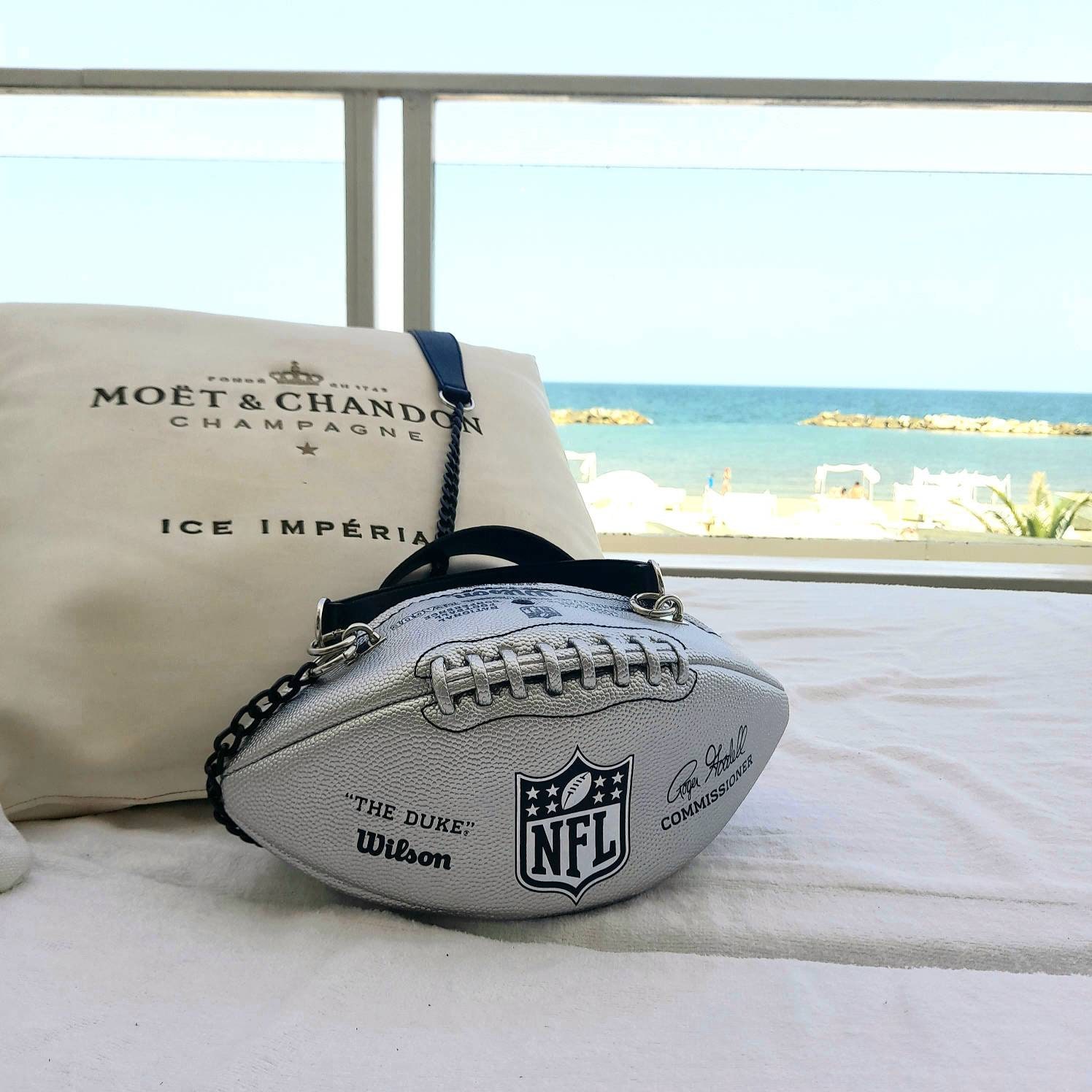 Silver Wilson NFL American Football Ball Bag With Genuine Black Leather ...
