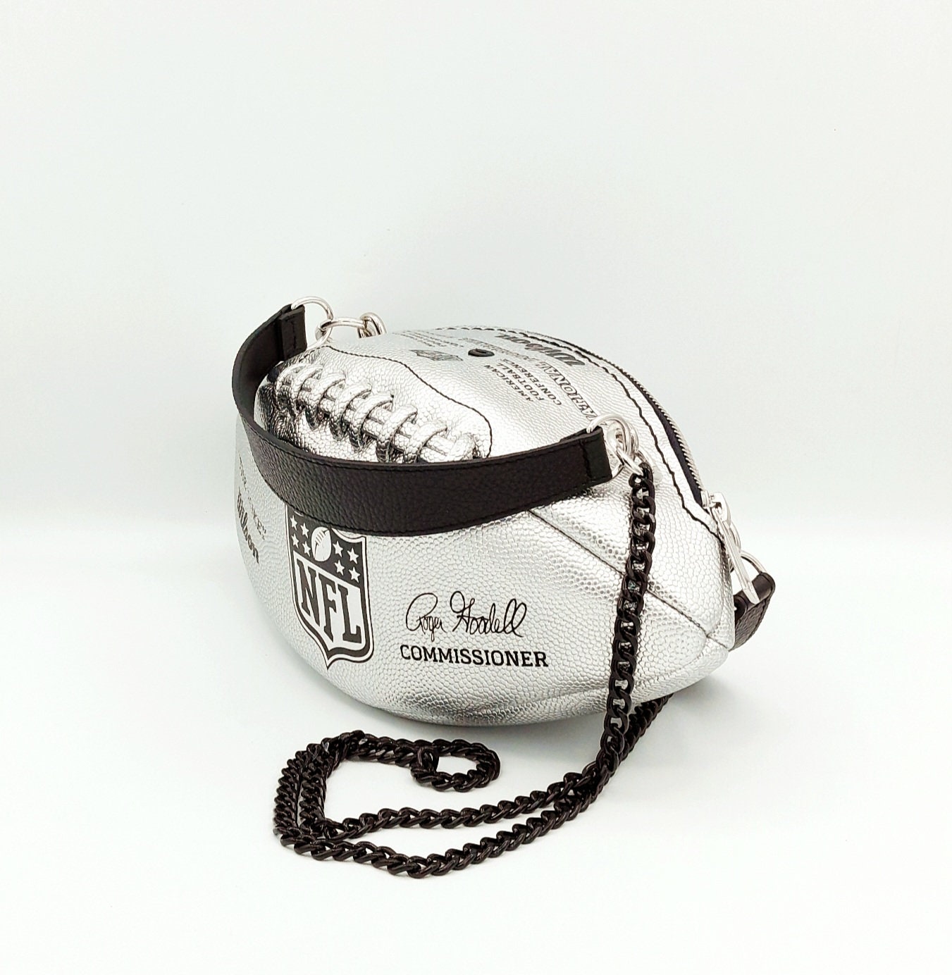 Silver Wilson NFL American Football Ball Bag With Genuine Black Leather ...