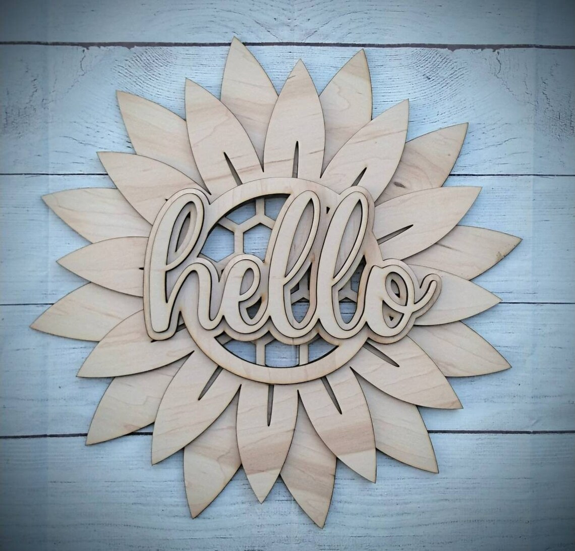 Hello Sunflower DIY Round Door Sign / Welcome Door Hanger / Hi - Etsy