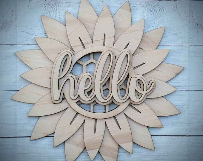 Hello Sunflower DIY Round Door Sign / Welcome Door Hanger / Hi Door DIY ...