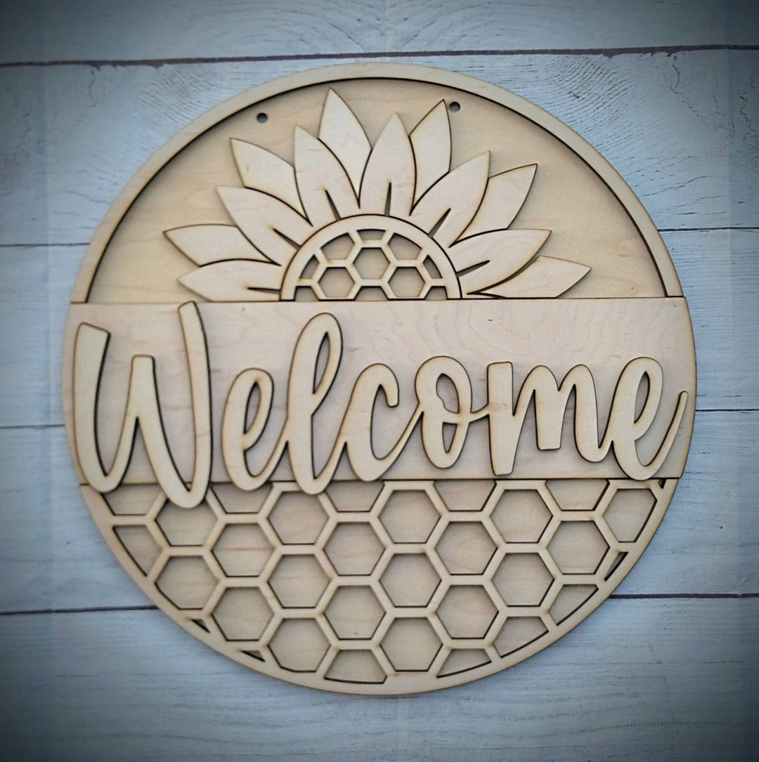 Welcome Sunflower DIY Round Door Sign / Welcome Door Hanger / Hi Door ...