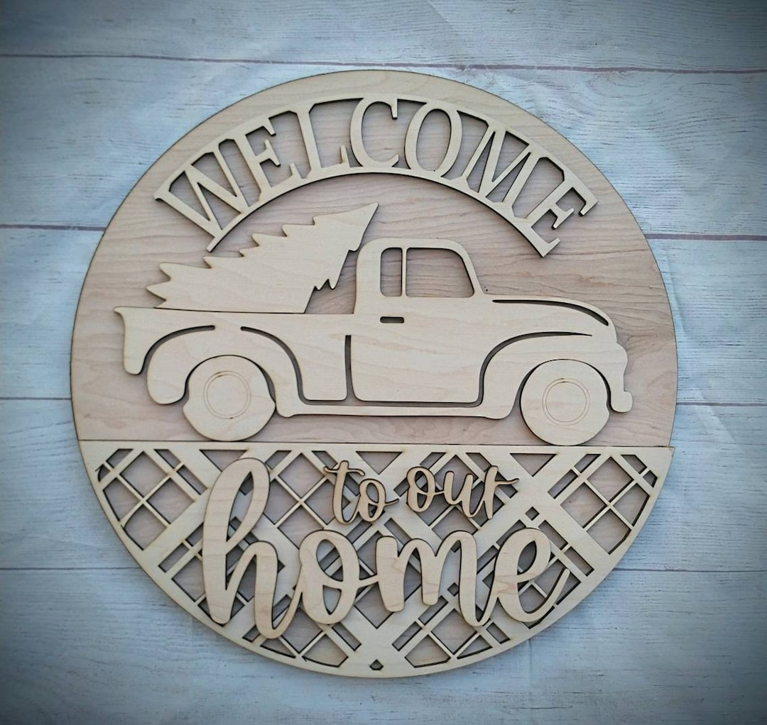 Welcome DIY Round Door Sign / Merry Christmas Door Hanger / - Etsy