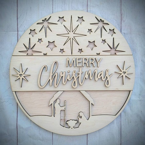 Nativity DIY Round Door Sign / Merry Christmas Door Hanger / - Etsy