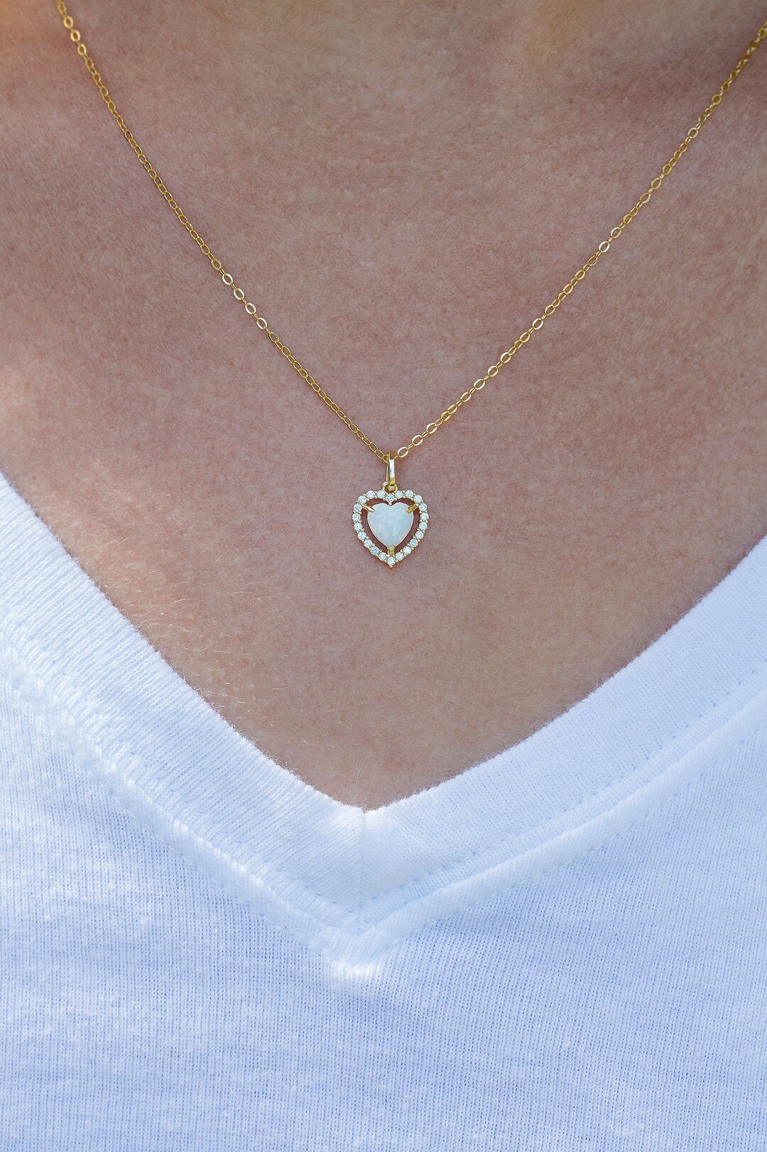 White Opal Heart Necklace, Sterling Silver Necklace, Wedding Necklace ...