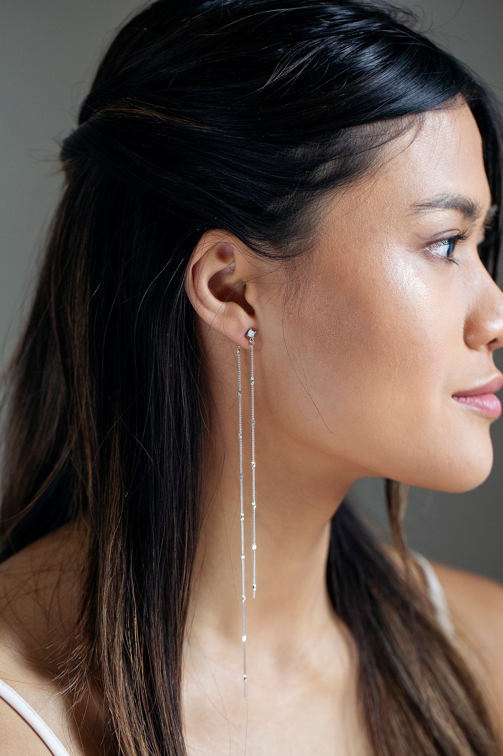 Long Chain Earrings, Mock Threader Earrings With Stud, Minimal Earrings ...