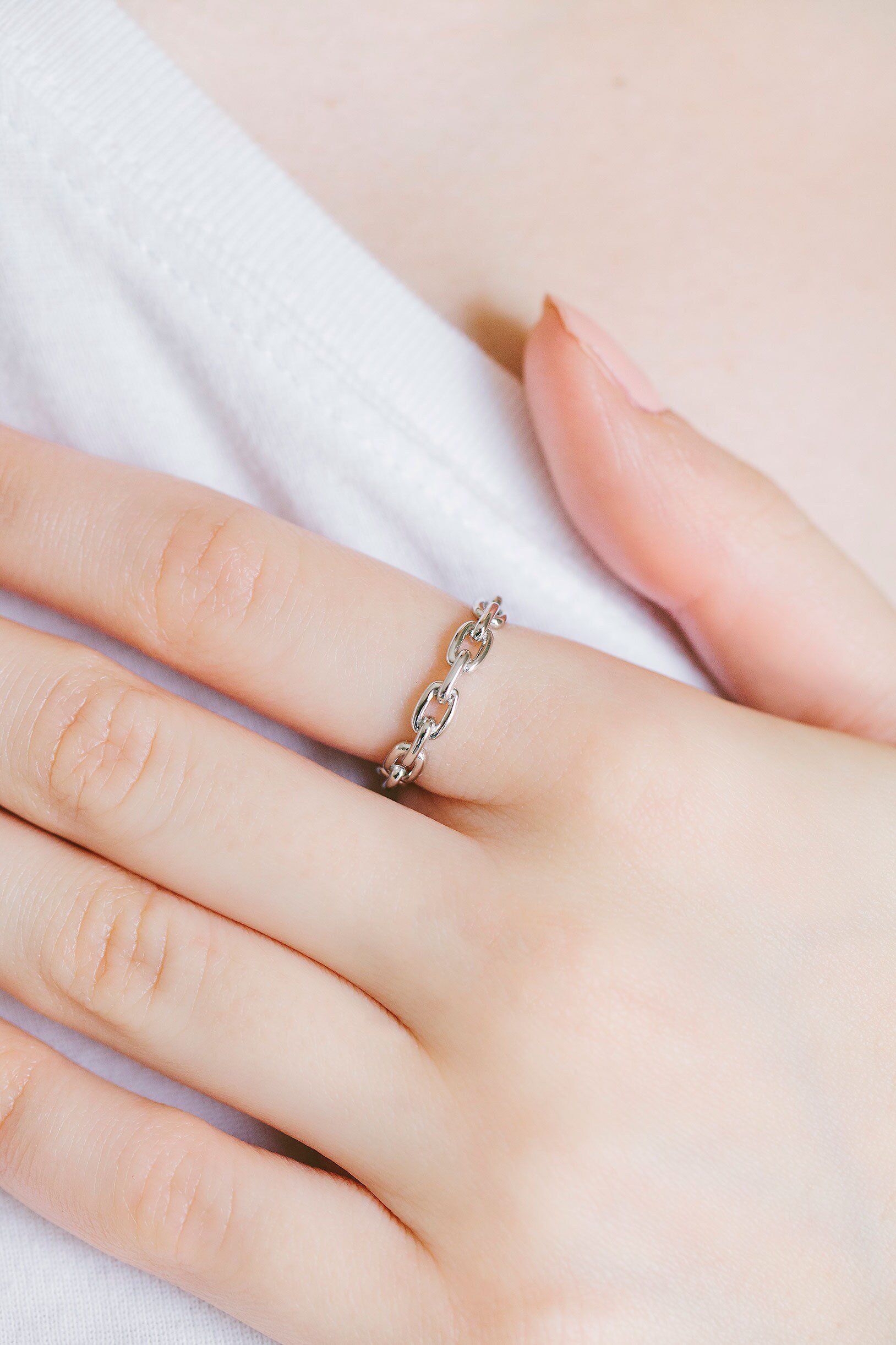 Gold Silver Chain Link Adjustable Ring Sterling Silver Lock Ring ...