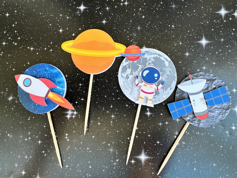 3D Space Cupcake Toppers| Space Cupcake Toppers| Astronaut Cupcake ...