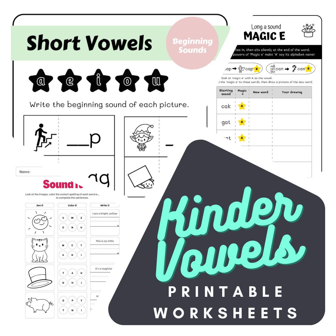 Kindergarten Vowels Worksheets, Short and Long Vowels (a E I O U ...