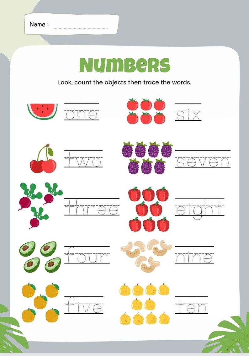 Trace, Spot, and Count Number Worksheets - Printable - Etsy