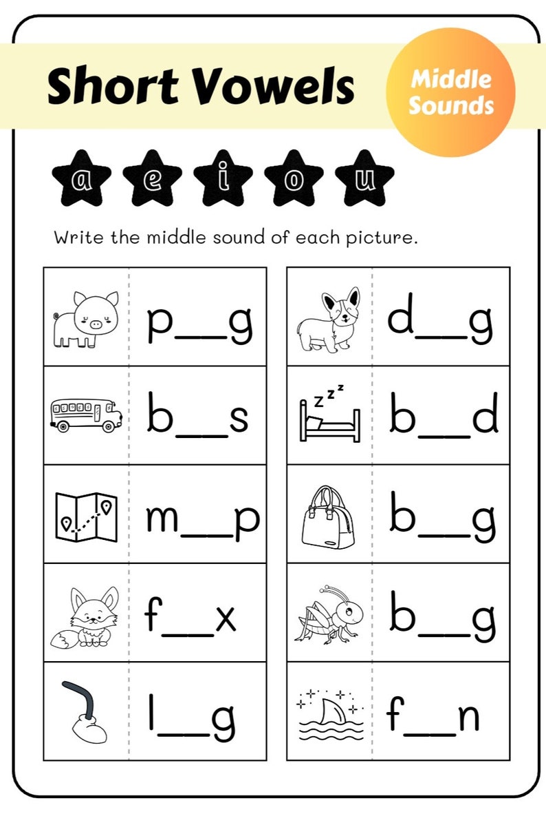 Kindergarten Vowels Worksheets, Short and Long Vowels (a E I O U ...