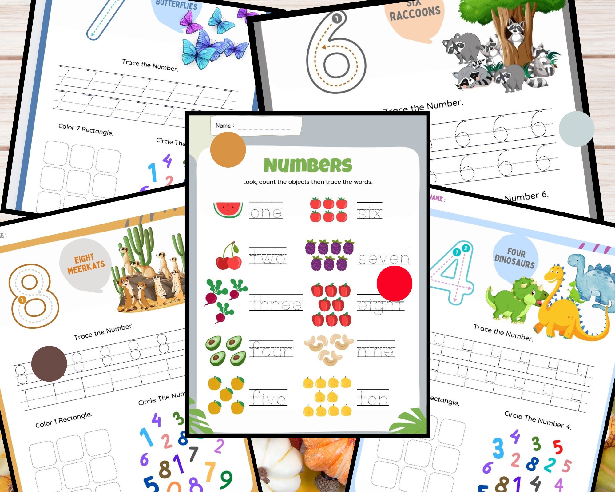 Trace, Spot, and Count Number Worksheets - Printable - Etsy