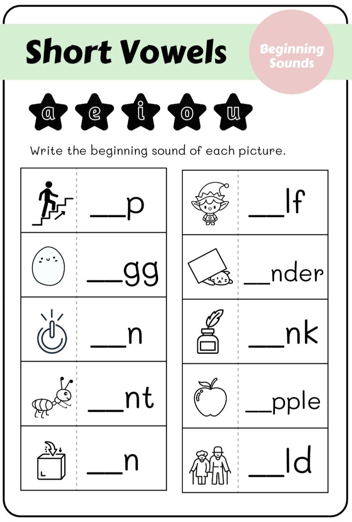Kindergarten Vowels Worksheets, Short and Long Vowels (a E I O U ...