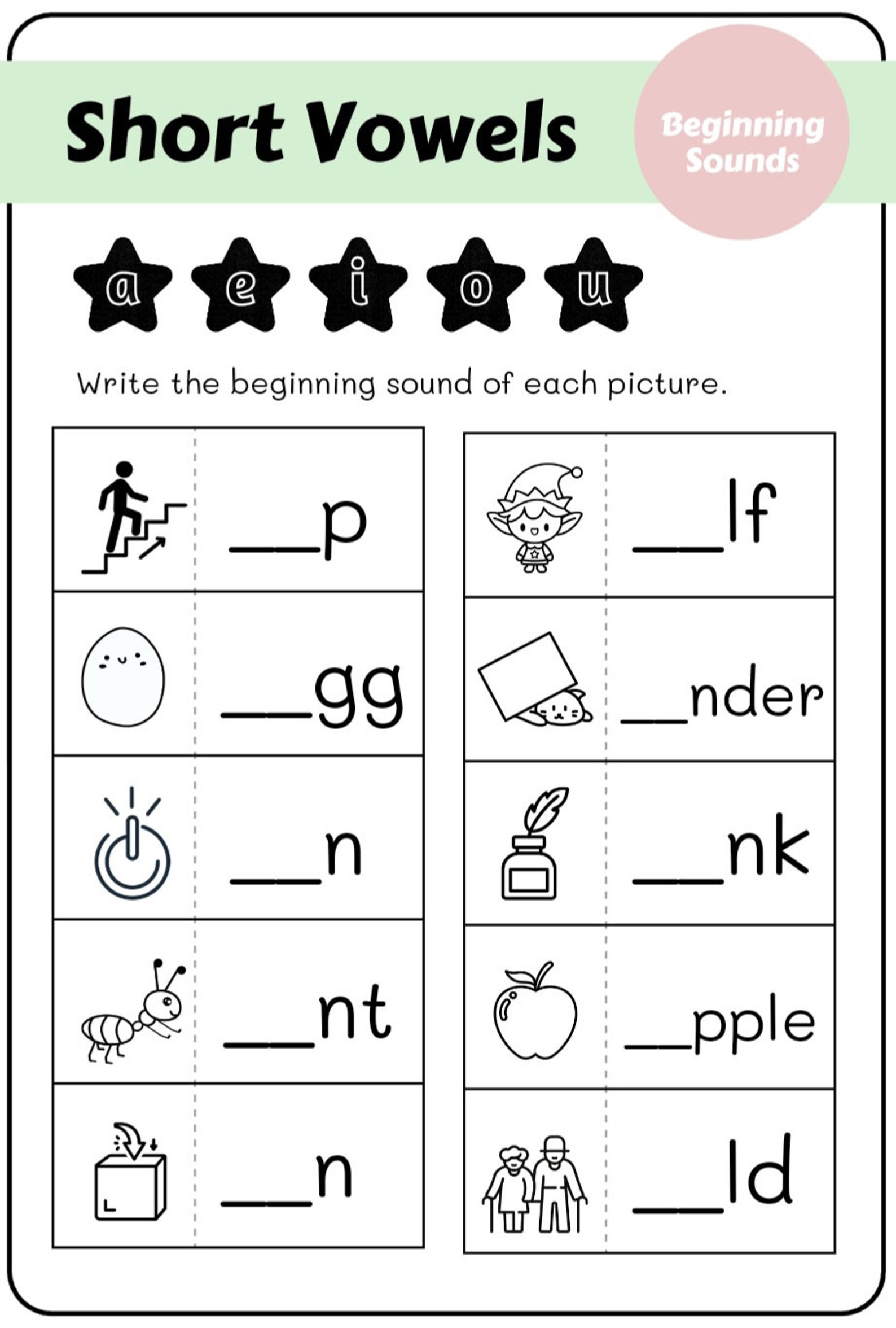 Kindergarten Vowels Worksheets, Short and Long Vowels (a E I O U ...