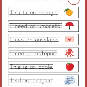 Kindergarten 5 Sight Words Sentence Worksheet - a an is See Can, Plus ...