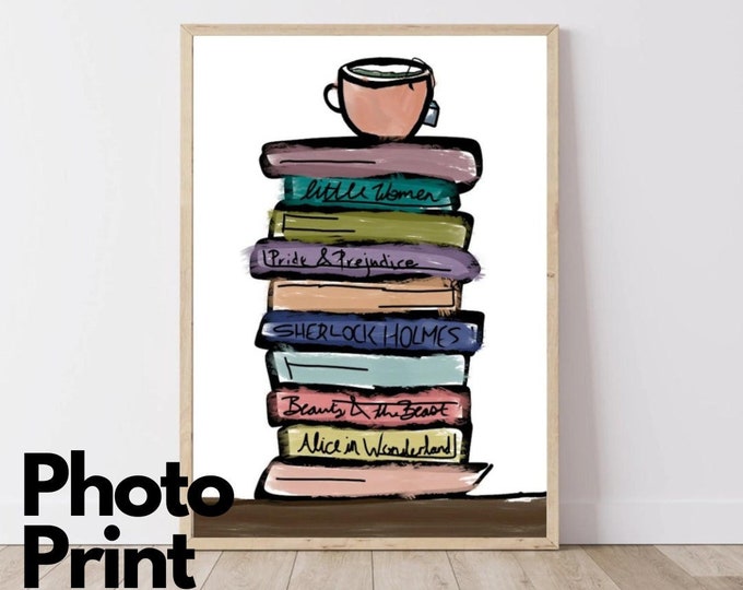 Stack of Books Reading Themed Sticker Classic Stacked Books Poster Art ...