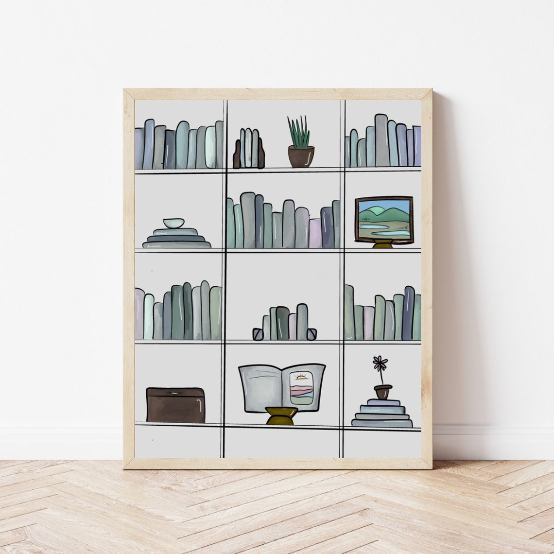 Bookshelf Digital Print Grey Stack of Classic Books Wall Art ...