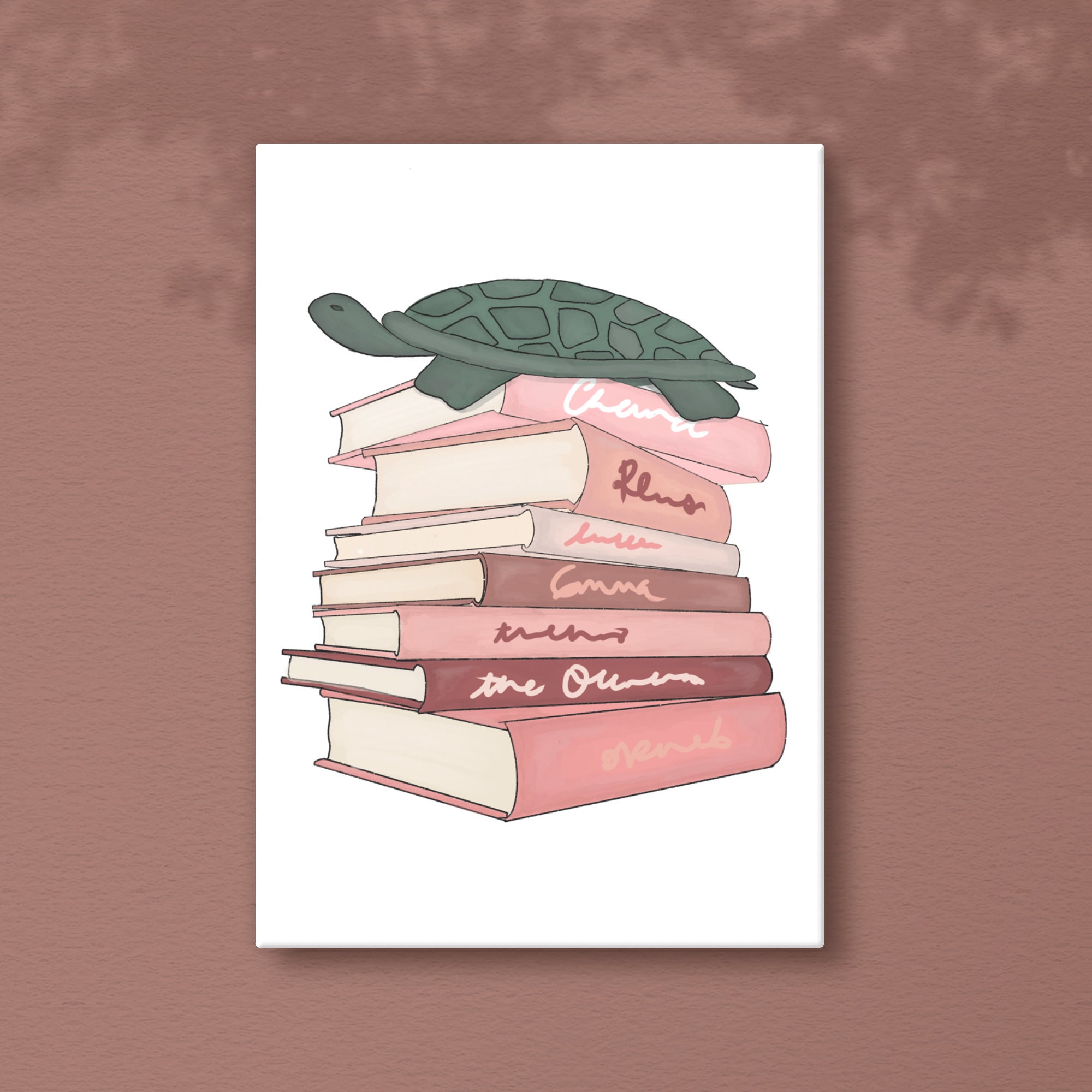 Turtle on Books Digital Print. Stack of Classic Books Wall Art ...