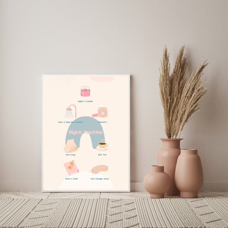 Self Care Digital Print Night Routine Wall Art Bathroom Decor - Etsy