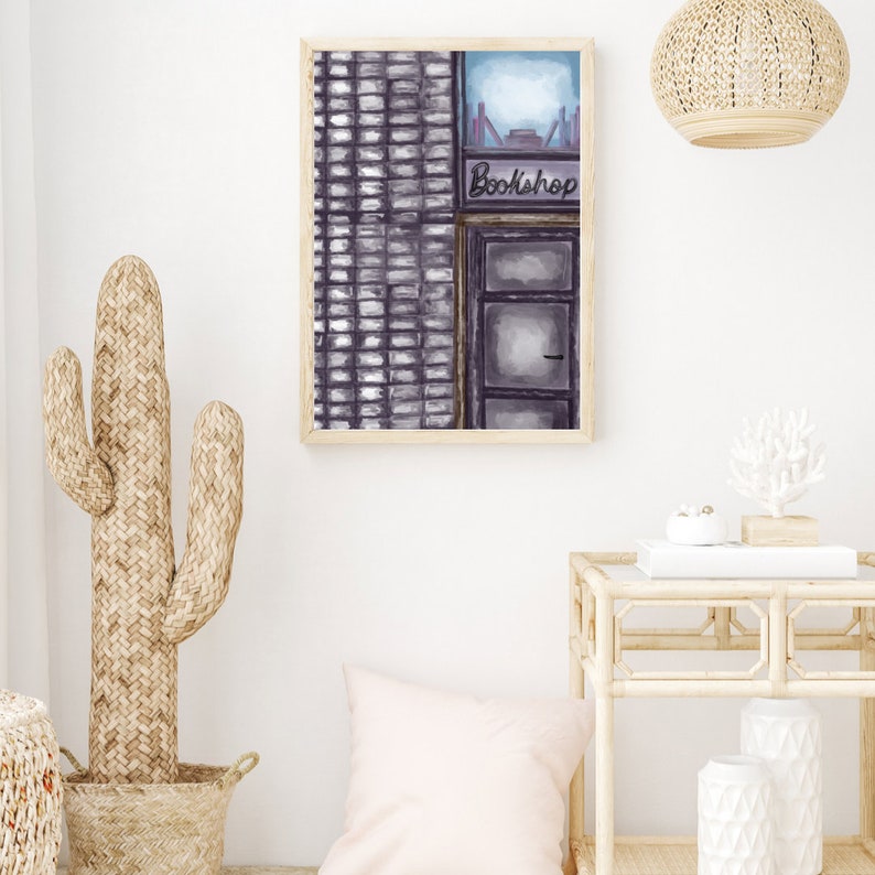 Bookshop With Stacked Books Boho Abstract Digital Art Print - Etsy