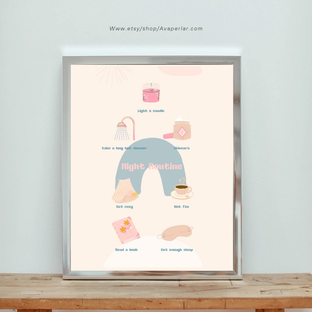 Self Care Digital Print Night Routine Wall Art Bathroom Decor - Etsy