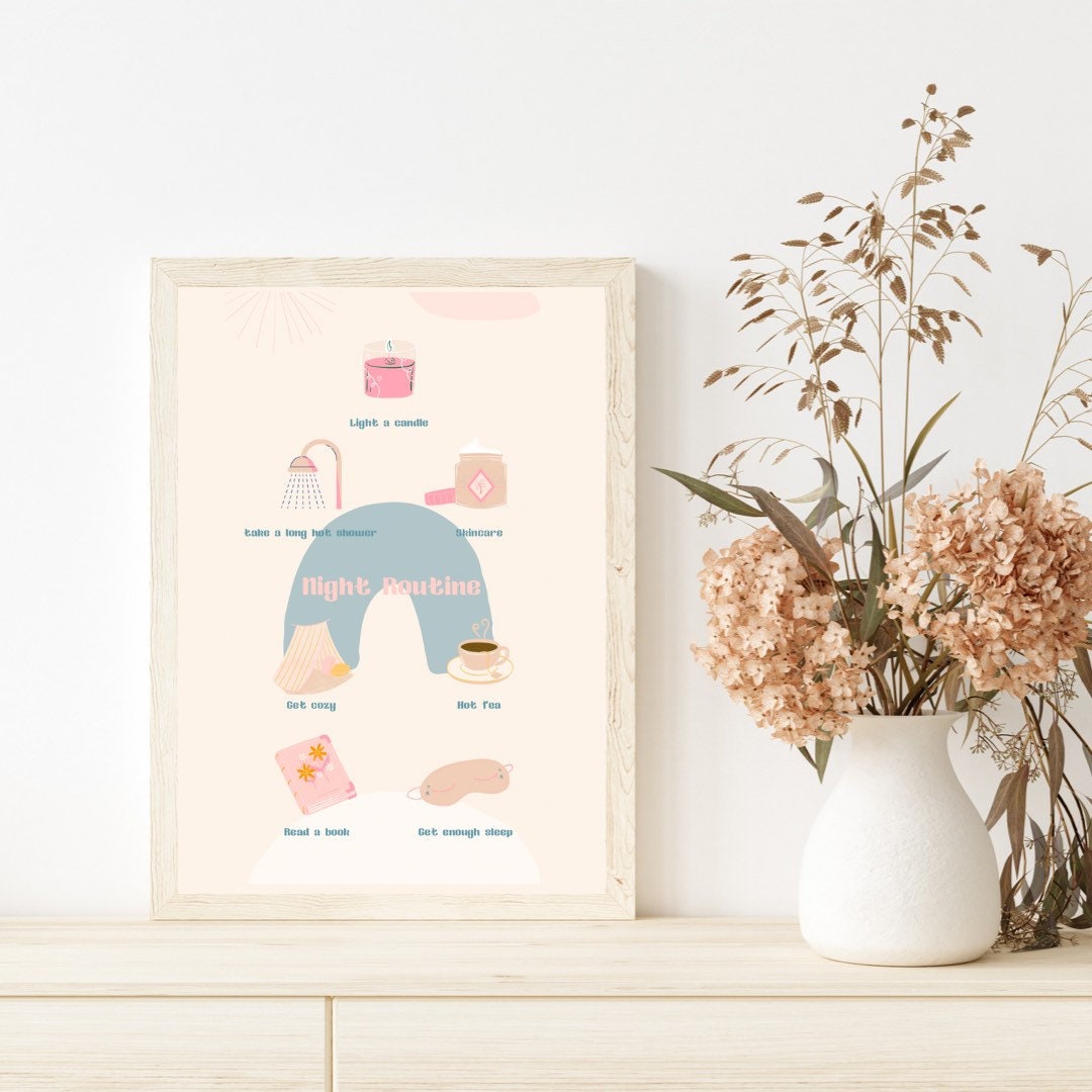 Self Care Digital Print Night Routine Wall Art Bathroom Decor - Etsy