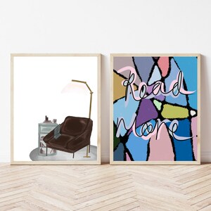 Reading Nook Digital Print Cozy Library Room Art Books Whimsical ...