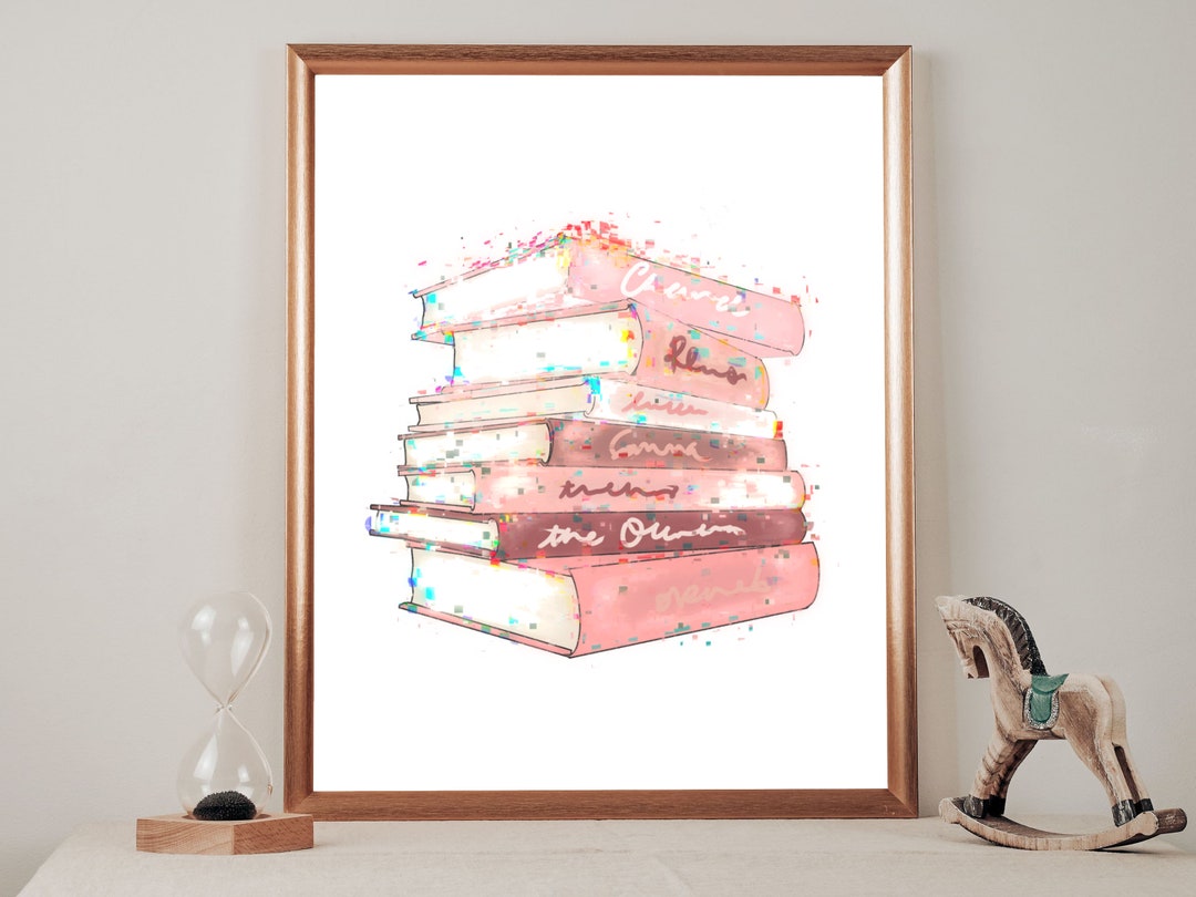 Books Digital Print. Stack of Classic Books Wall Art. Minimalist Book ...