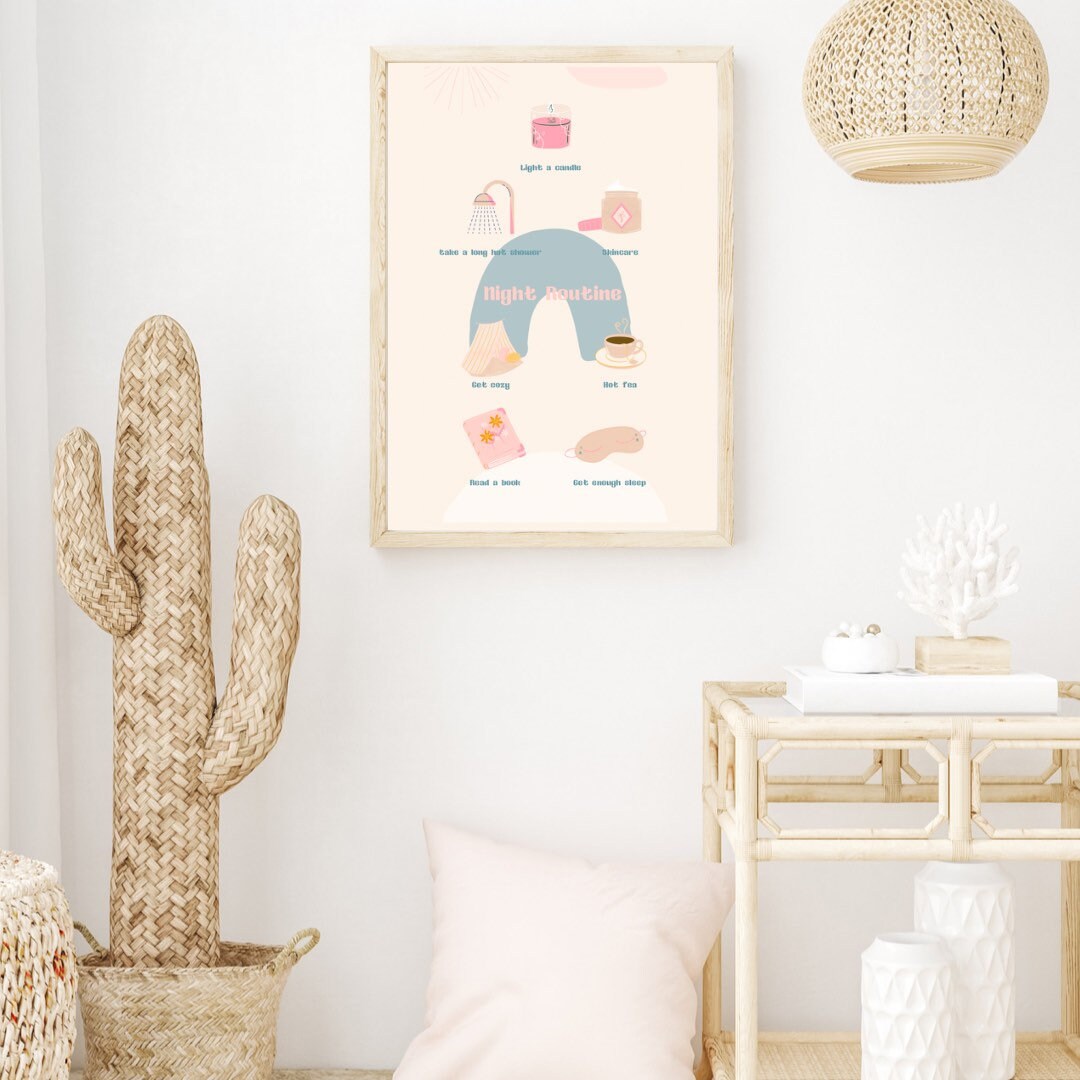 Self Care Digital Print Night Routine Wall Art Bathroom Decor - Etsy