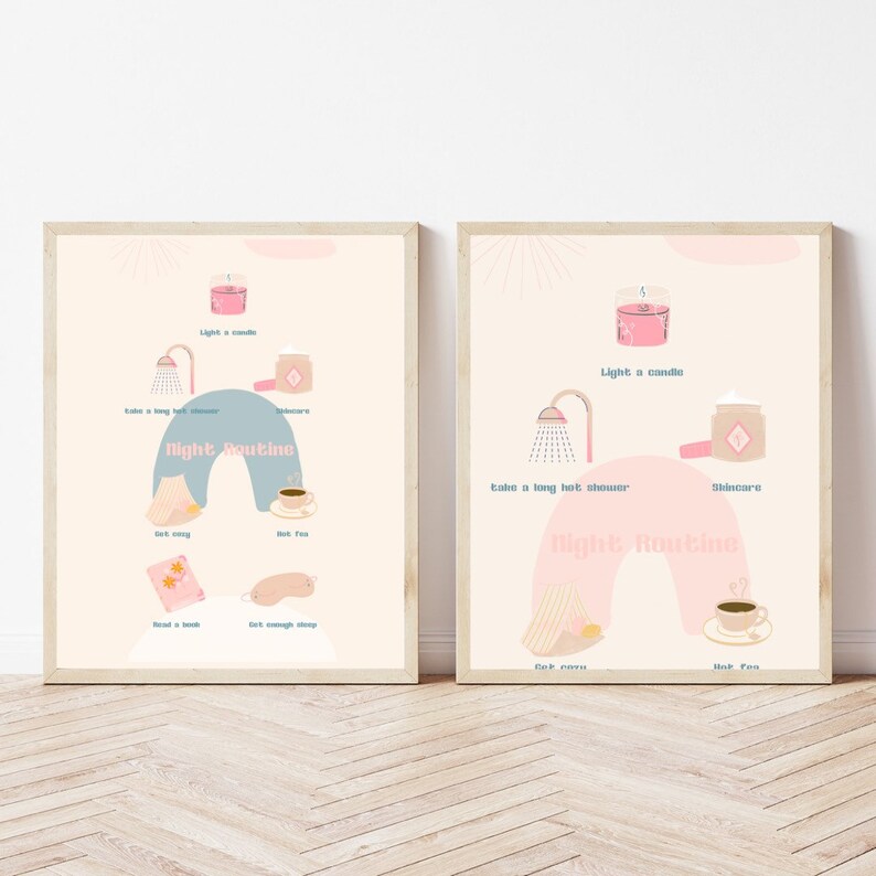 Self Care Digital Print Night Routine Wall Art Bathroom Decor - Etsy