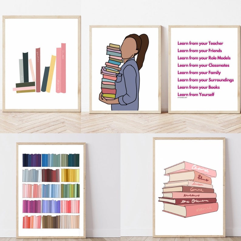 Set of 5 Reading Books Stacked Books Classroom Artwork for Teacher ...