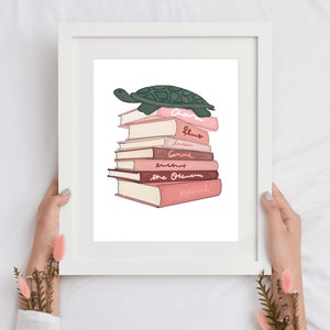 Turtle on Books Digital Print. Stack of Classic Books Wall Art ...