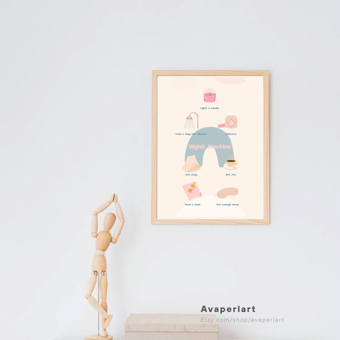 Self Care Digital Print Night Routine Wall Art Bathroom Decor - Etsy