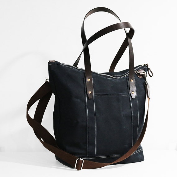 Extra Large Zippered Waxed Canvas Tote Bag Handmade 003 - Etsy