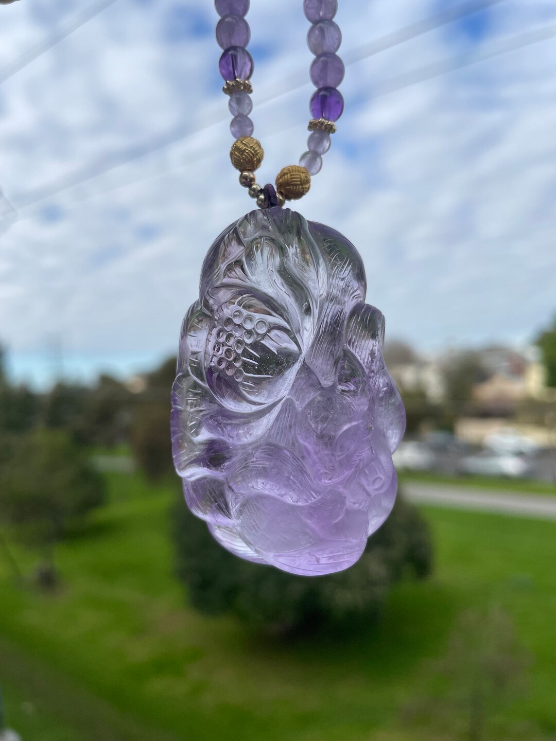 Lavender Amethyst Cute Nine Tailed Fox Pendant, Fox Pendant, Peony ...