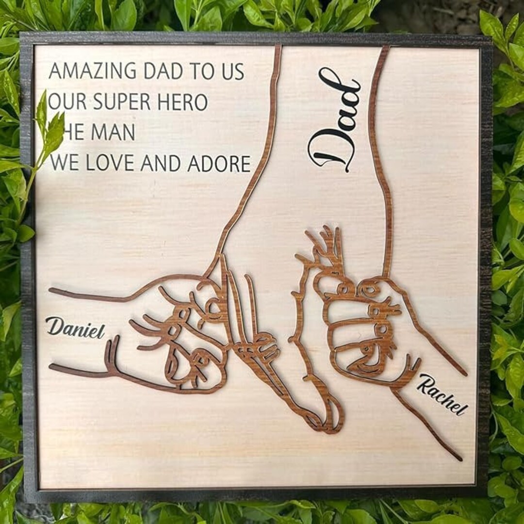 Personalized Fist Bump Dad and Kids Wooden Frame Sign for Father's Day ...