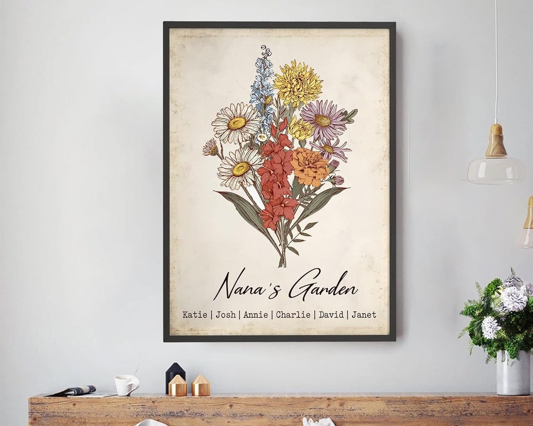 Omas Garten Geburtsblumen mit Enkelkindern Namen Poster ...
